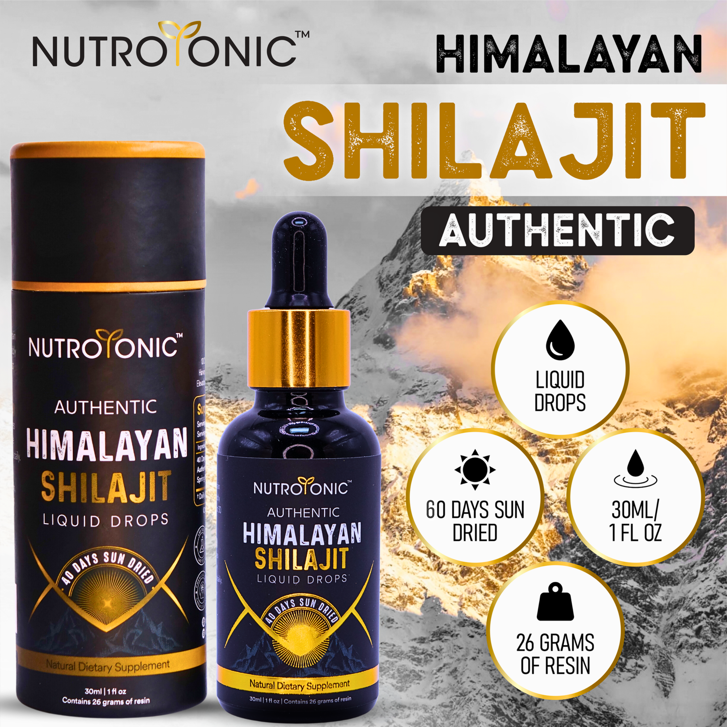 Authentic Himalayan Shilajit Liquid Drops, 60 Days Sun Dried & Organic ...