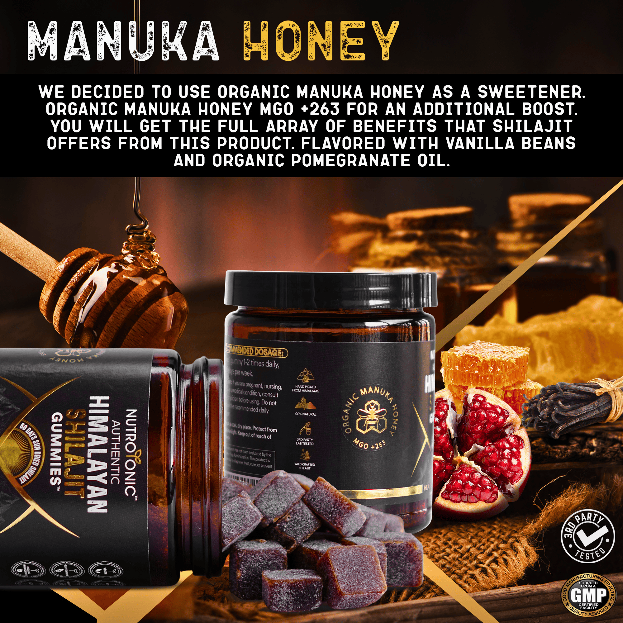 Authentic Himalayan Shilajit Gummies Sweetened with Organic Manuka Hon ...